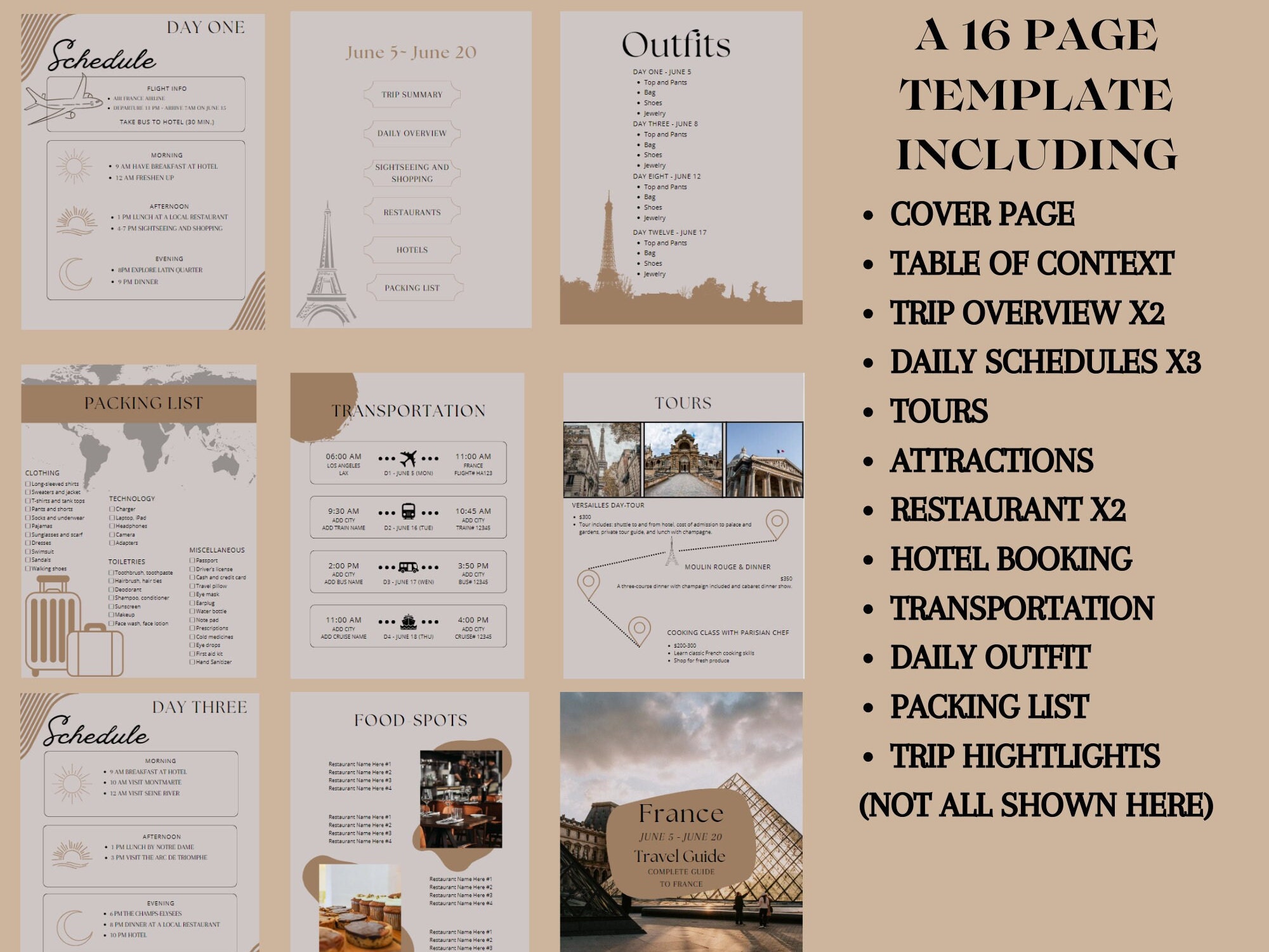 Editable Travel Template Excursion Schedule Printable Travel Guide ...