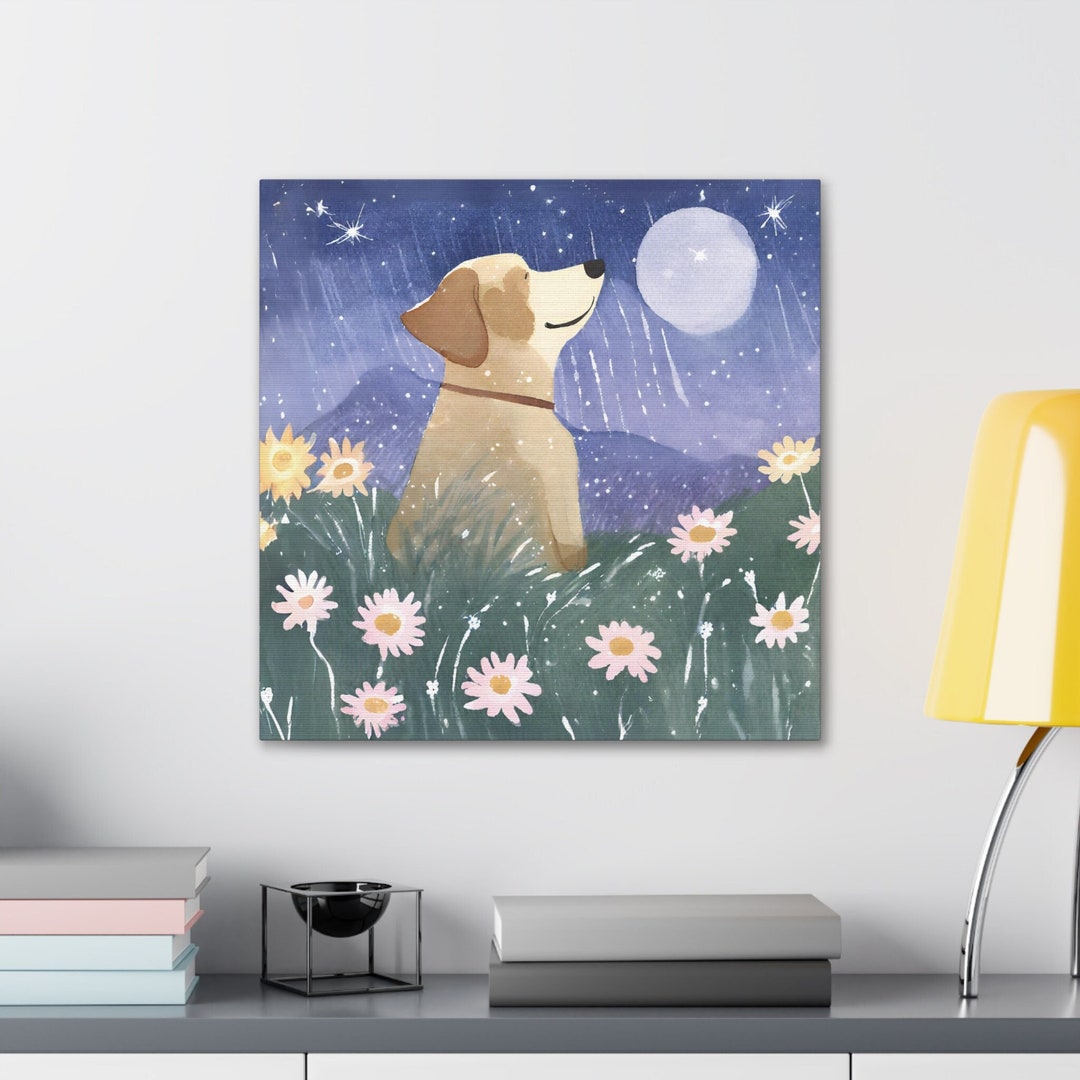 Cute Dog Starry Night Art Work on Canvas, Rescue Dog Wall Art for ...