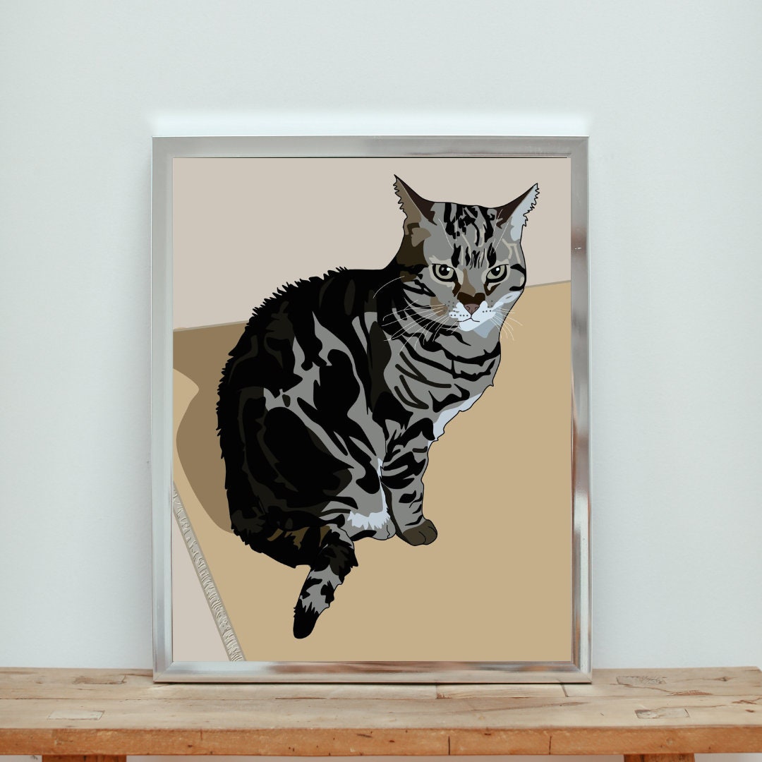 Cat Art Print, Digital Art Download, Tabby Cat Print - Etsy