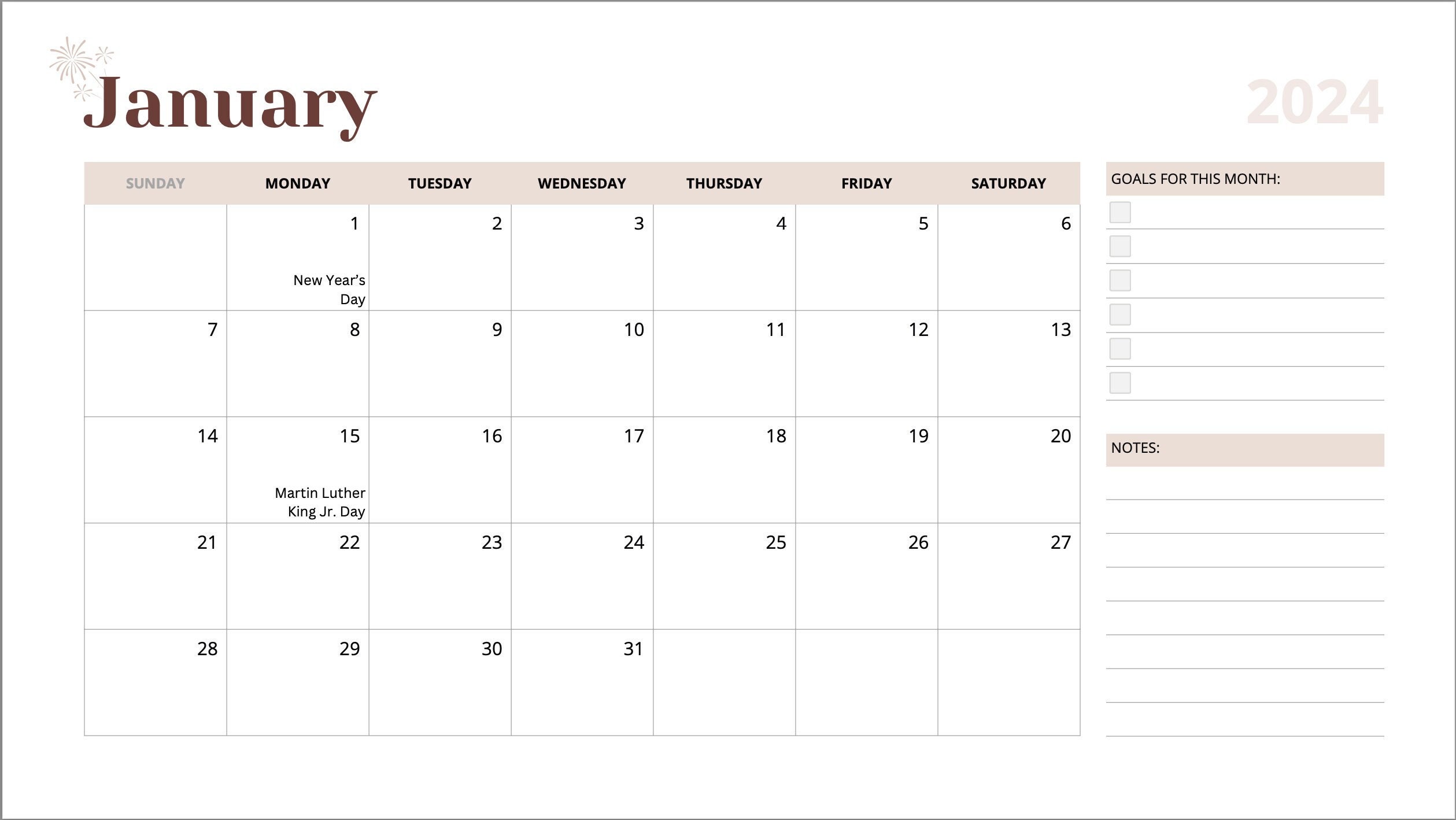 Minimalist 2024 Monthly Calendar digital File - Etsy