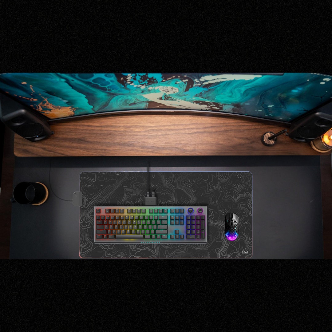 Topographic Map LED Mouse Pad | RGB Gaming Desk Mat | Large to XL Sizes ...