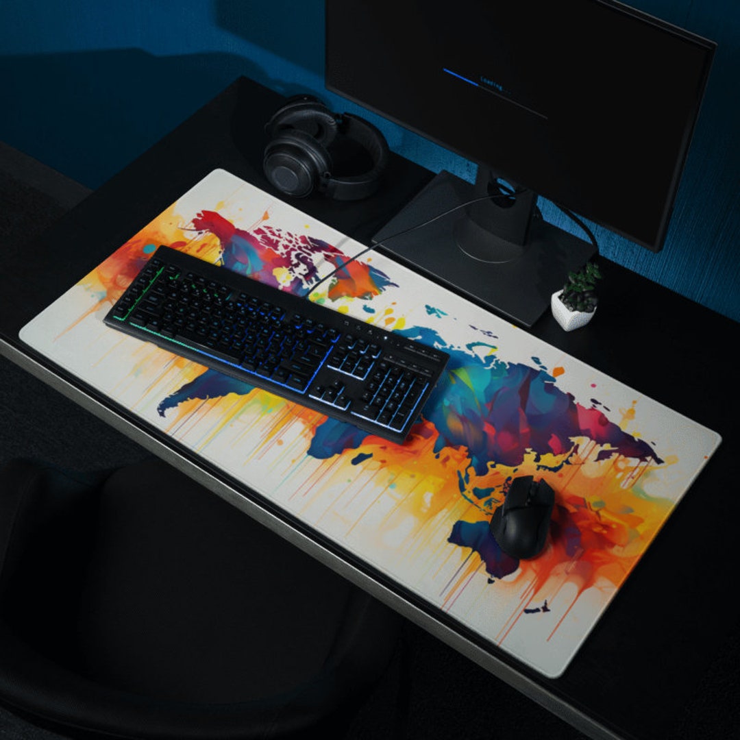 Vibrant World Map Gaming Mouse Keyboard Pad Mat Space Twist Abstract ...
