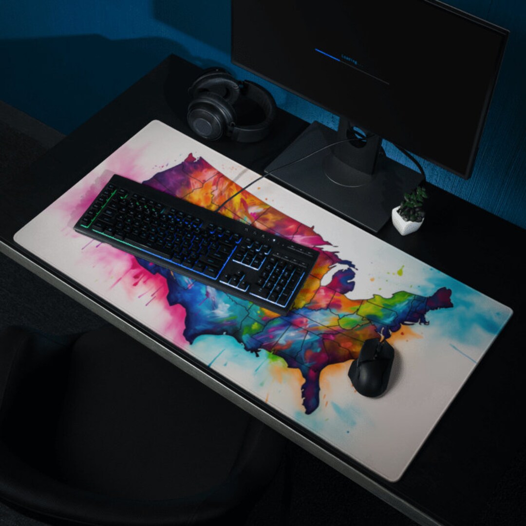 USA Map Gaming Mouse Keyboard Pad Mat Large Abstract Colorful - Etsy