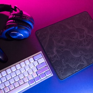 Black Topography Desk Mouse Mats, Topo Mouse Pad, Topograph Gaming Desk ...