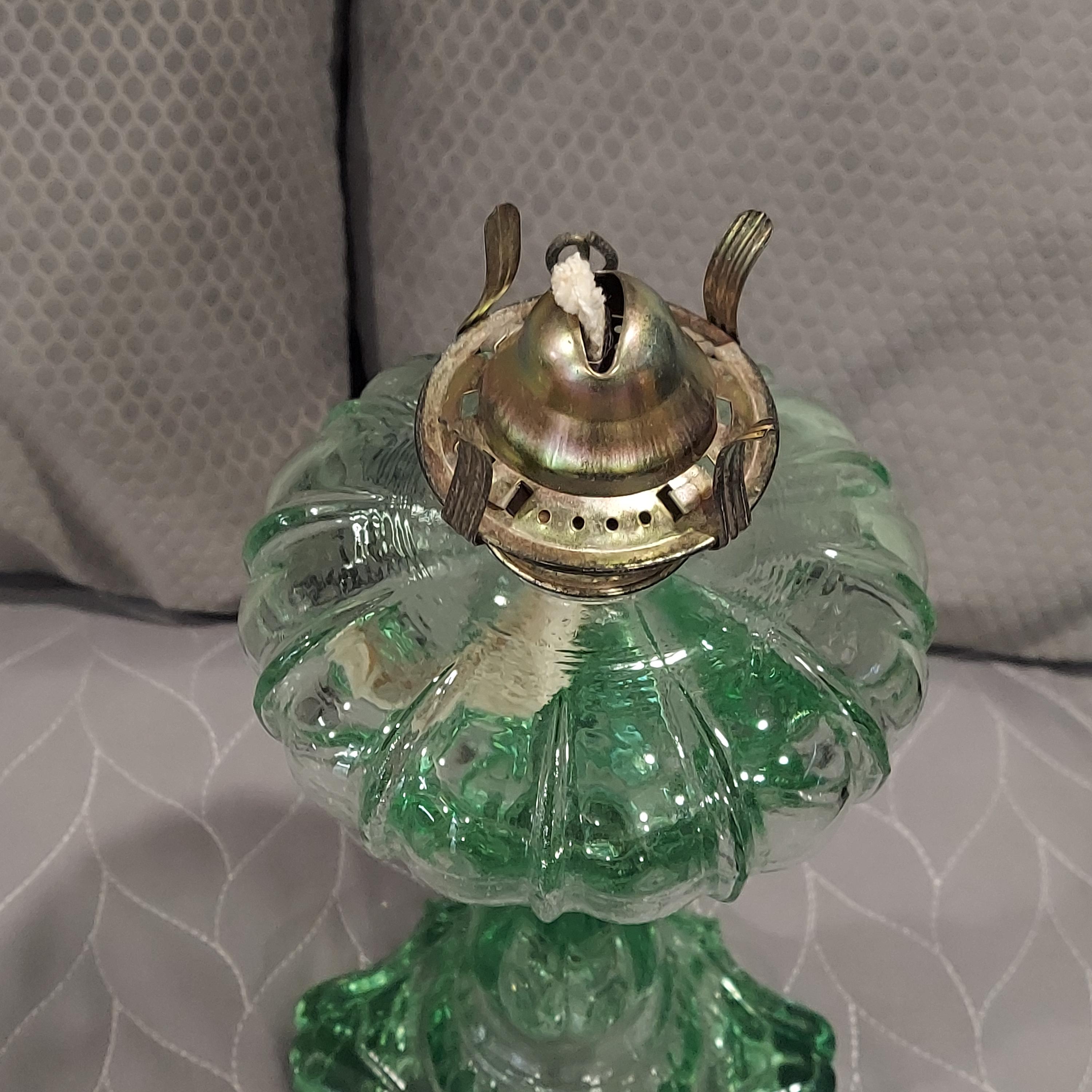 Green Depression Glass Oil Lamp 10.75 Tall Wick Turner Wick NO GLOBE - Etsy