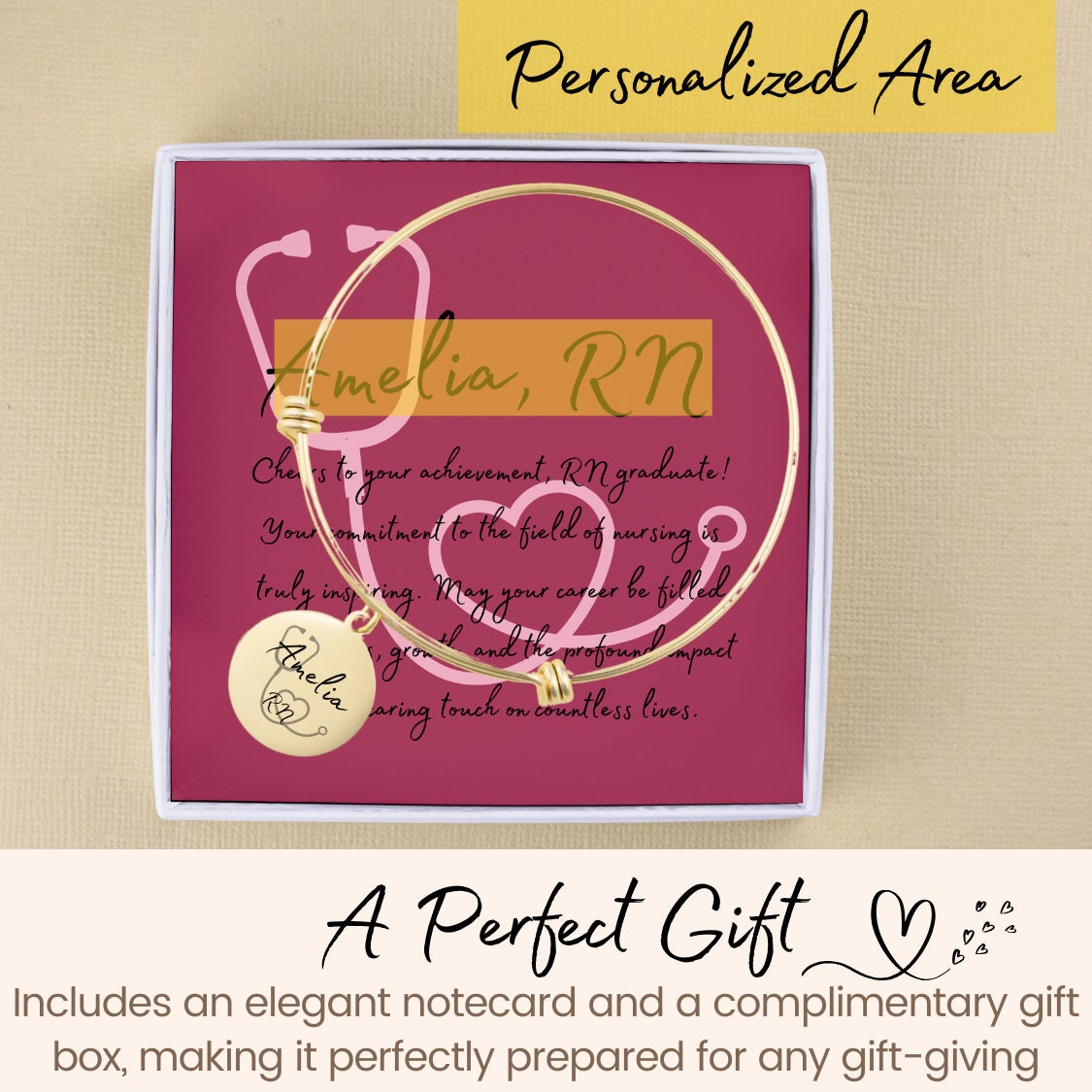 Cheers to a New RN - Personalized Pendant Bracelet Gift Set" Registered ...