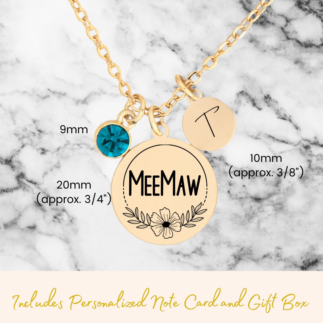 Meemaw Necklace Initial Birthstone Necklace Mother's Day Jewelry ...