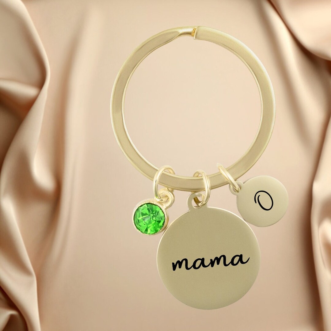 I Love You Mama Keychain With Initial Discs and Birthstones Keychain ...