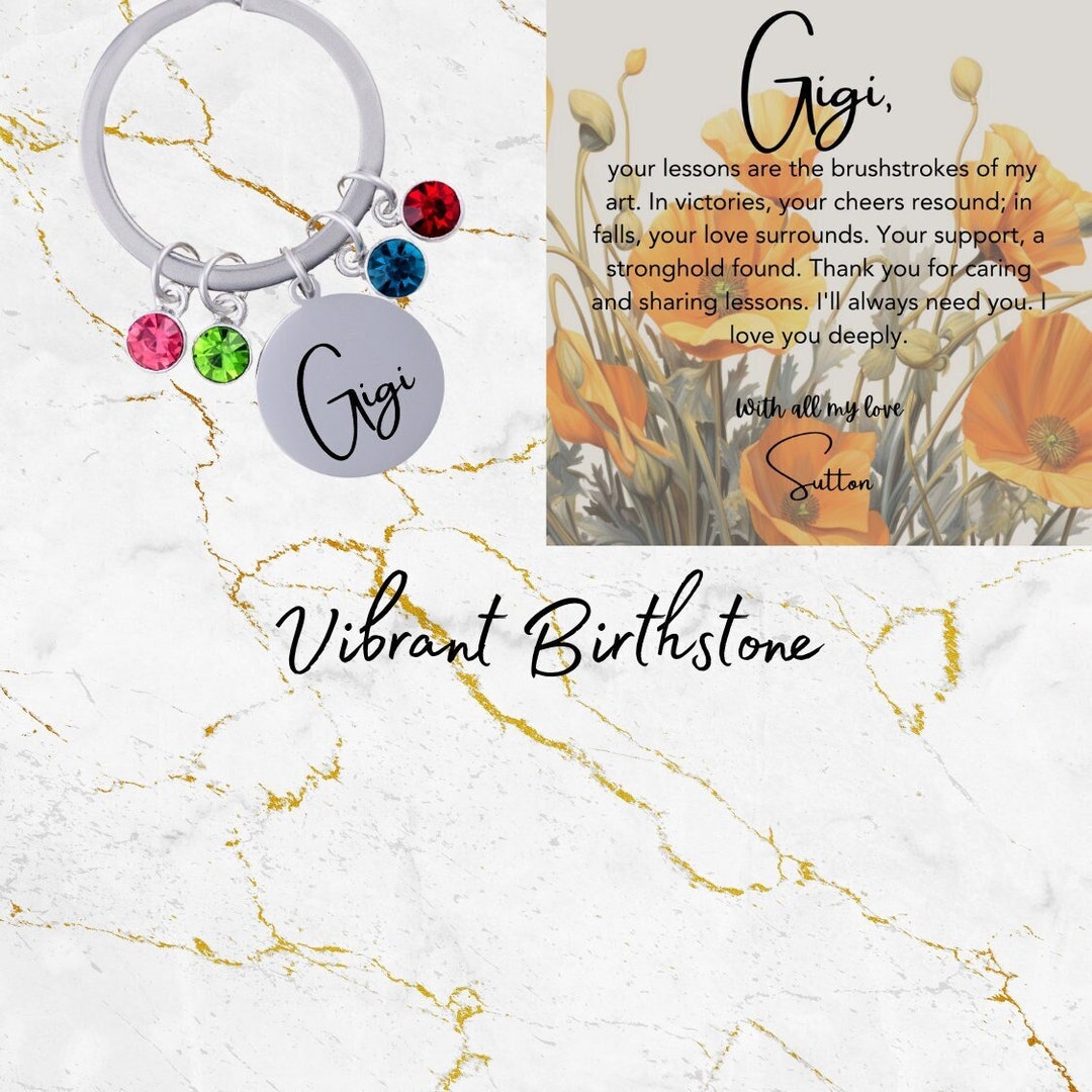 Gigi Keychain Birthstones and Initial Pendant Grandmother Keychain Gift ...