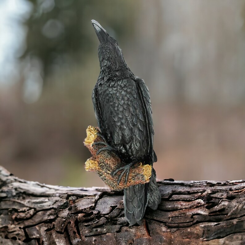 Raven Resin Statue Bird Crow Sculpture Outdoor Black Resin Craft Wall ...