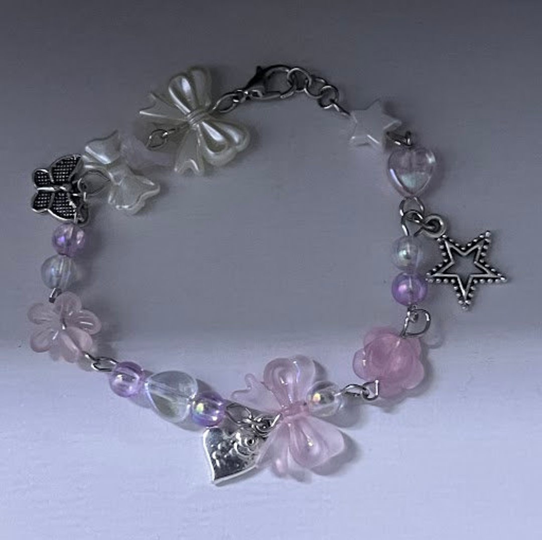 Handmade Cluttered Pink and White Pearl, Aesthetic Charm Bracelet - Etsy