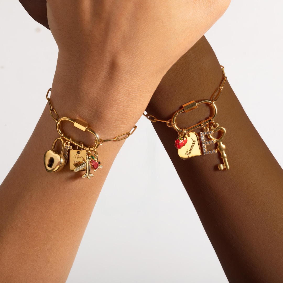 Personalized Charm Bracelet: Gold Birthstone, Initial, Zodiac Charms ...