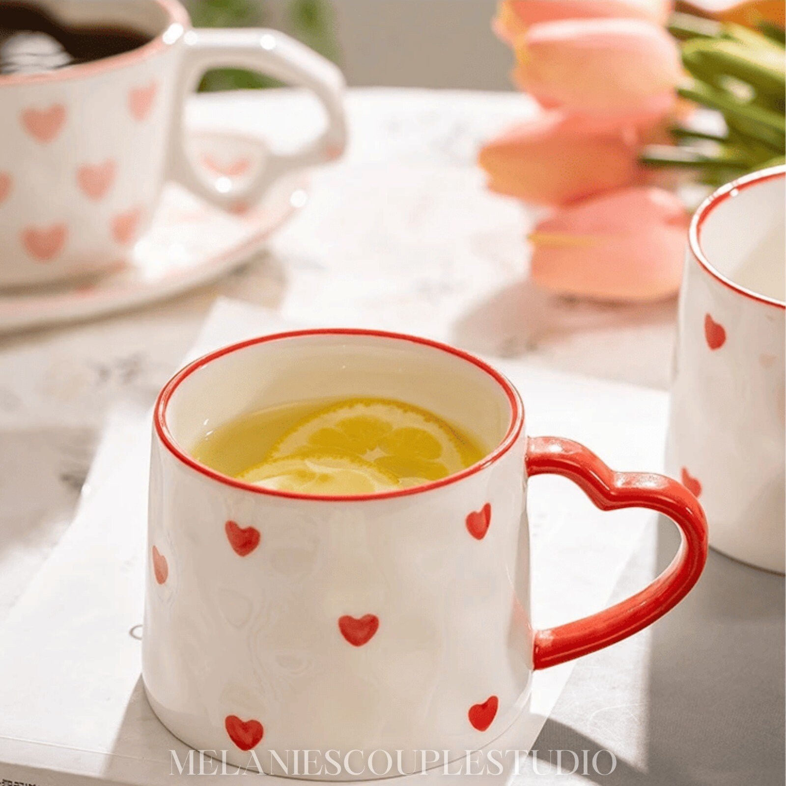 Ceramic Heart Shaped Mug for Tea & Coffee, Heart Shaped Handle Teacup ...