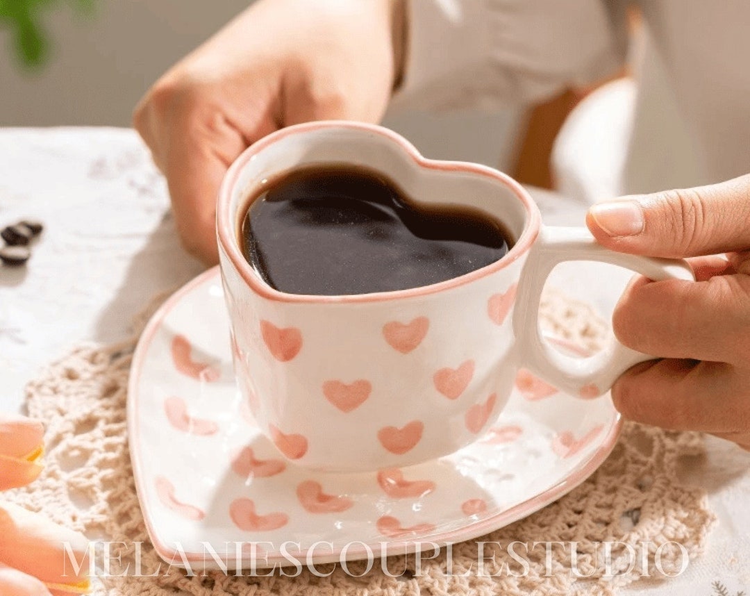 Ceramic Heart Shaped Mug for Tea & Coffee, Heart Shaped Handle Teacup ...