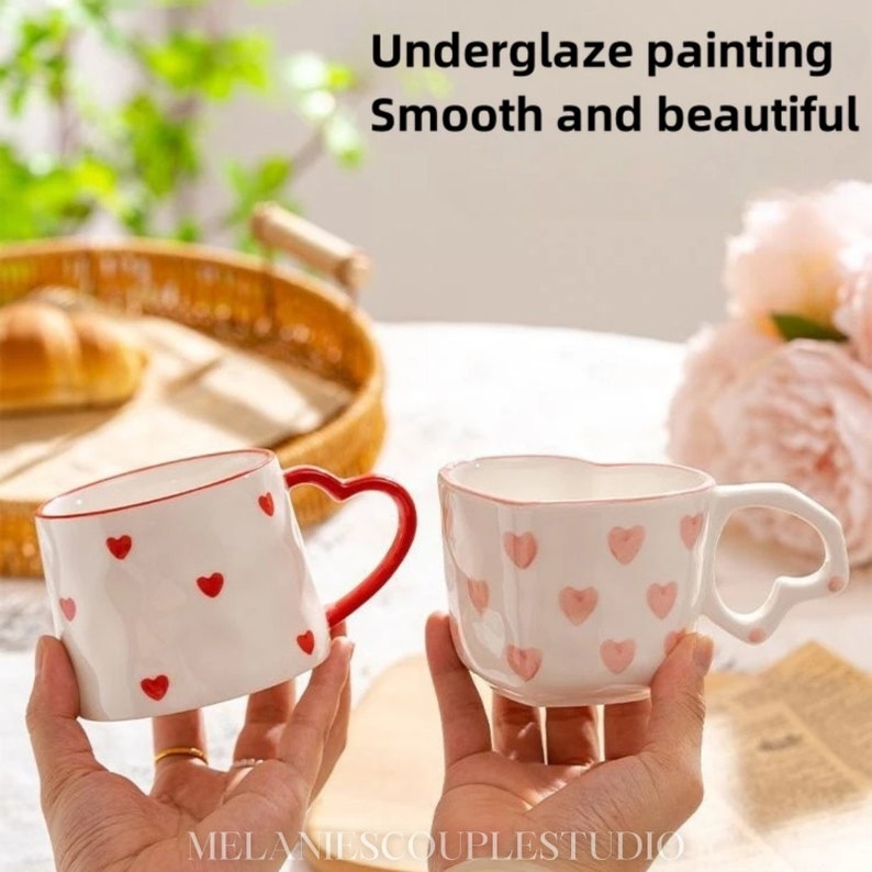Ceramic Heart Shaped Mug for Tea & Coffee, Heart Shaped Handle Teacup ...