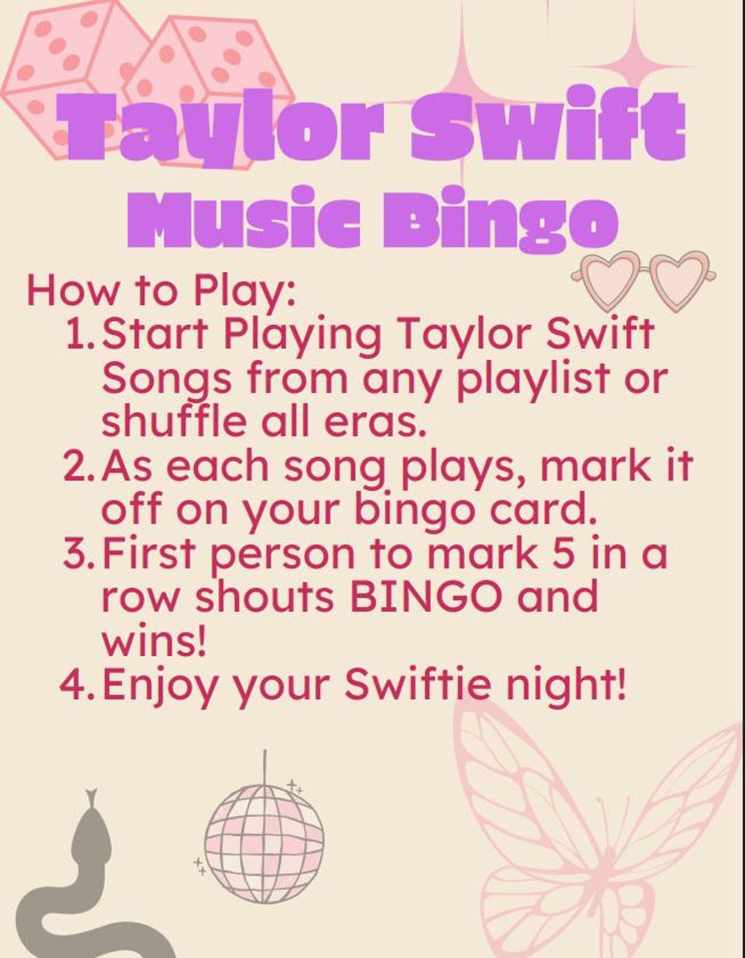 Taylor Swift Bingo Cards – Printable Swiftie Party Game, Life of a ...