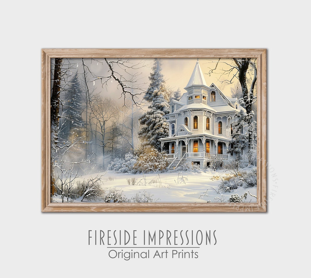 Winter Victorian House | Classic Snowy Scene | Vintage Holiday Art ...