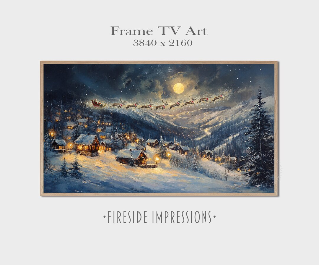 Santa's Christmas Eve Scene Frame TV Art | Cozy Holiday Decor (digital ...