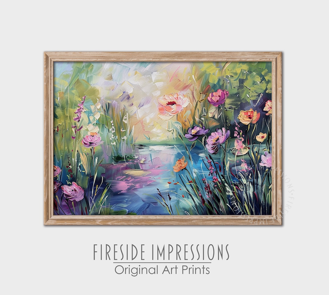 Vintage Oil Painting Spring Pond Print | Neutral Antique Wall Art ...