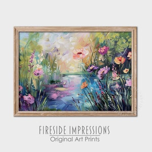 Vintage Oil Painting Spring Pond Print | Neutral Antique Wall Art ...