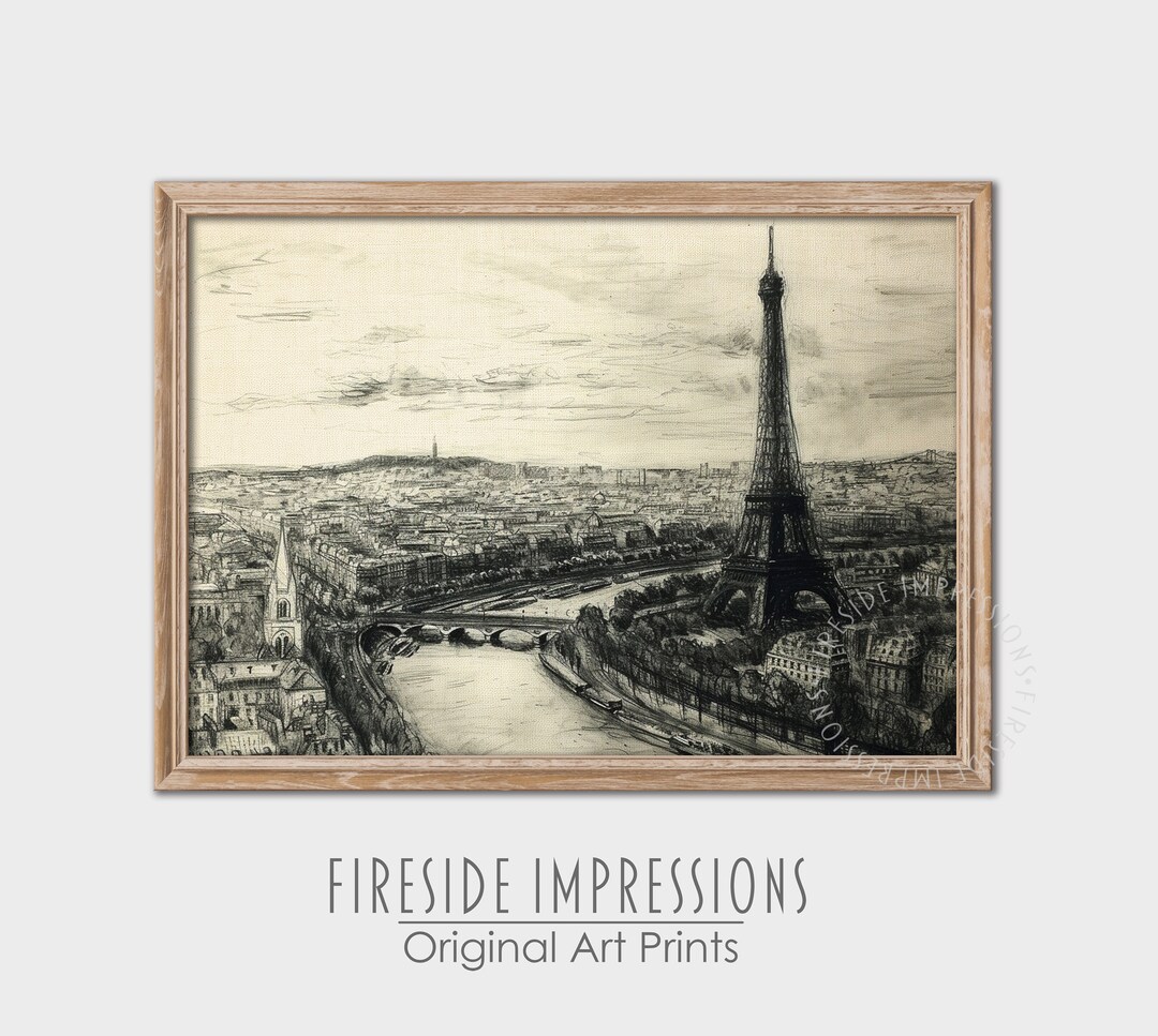 Vintage Eiffel Tower Paris France Sketch Print | Neutral Antique Wall ...