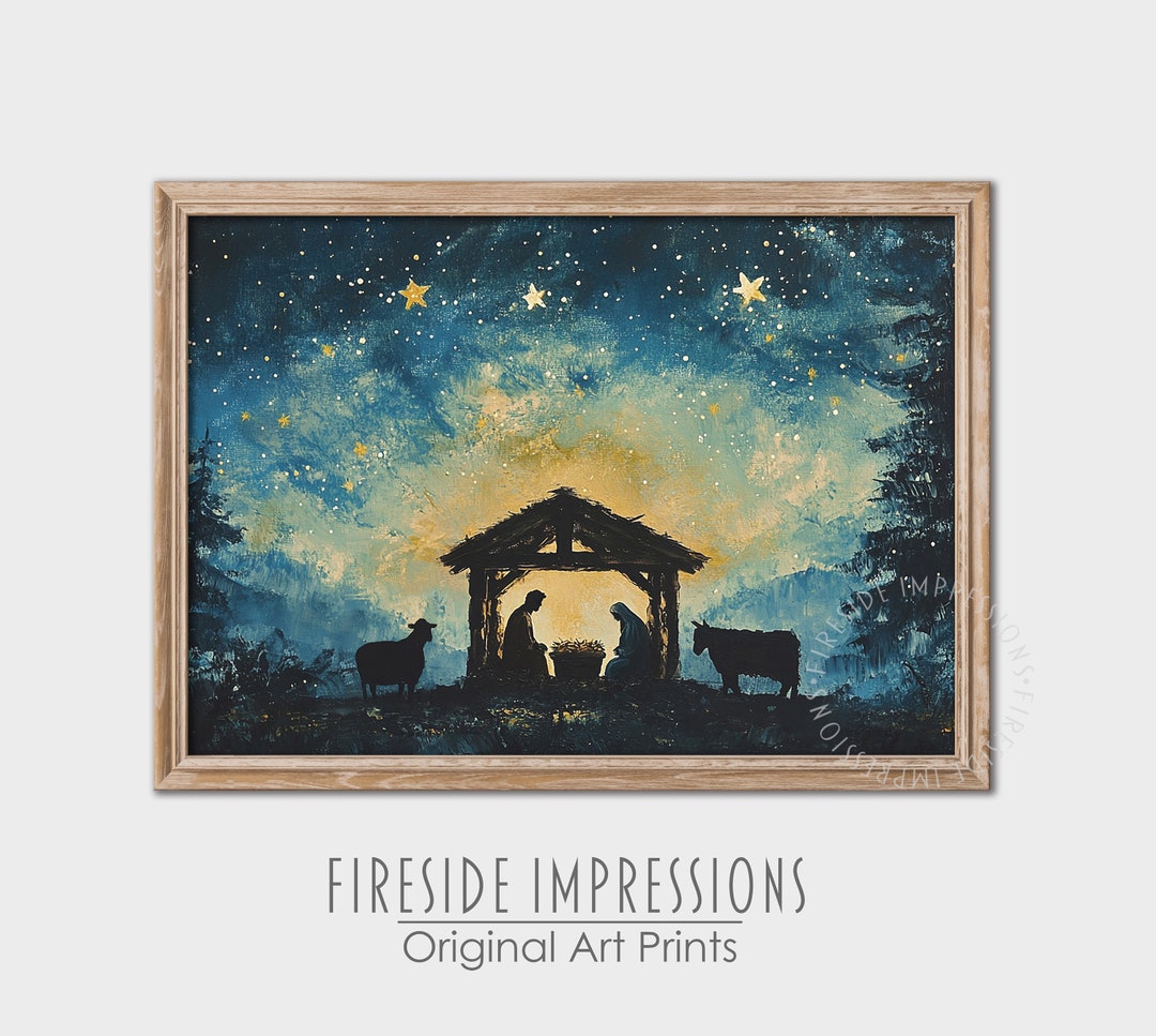 Christmas Nativity Scene Oil Painting Art Print (digital Download) - Etsy