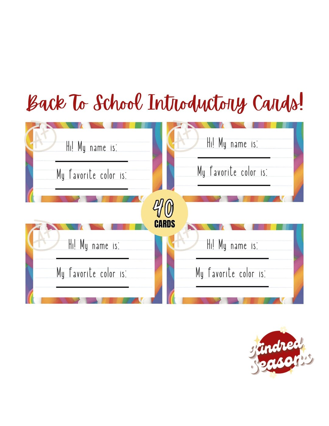 Back to School Cards, Introductory Cards, Name Cards for Toddlers, Pre ...