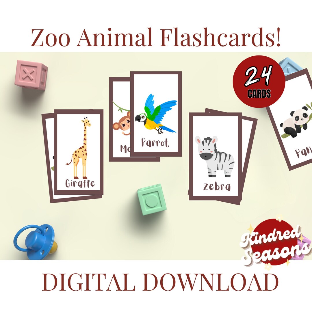 24 Zoo Animal Flashcards, Kids Printable, Toddler Activity, Safari ...