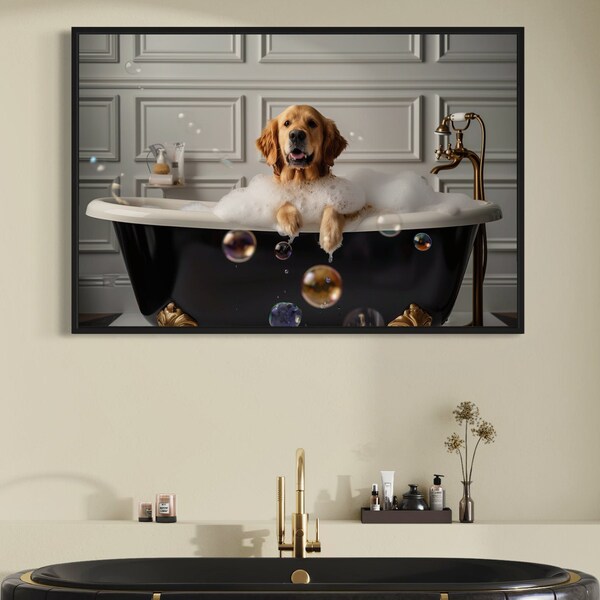 Cockapoo Reading on a Toilet Art Canvas, Dog Sitting on Toilet Wall Art ...