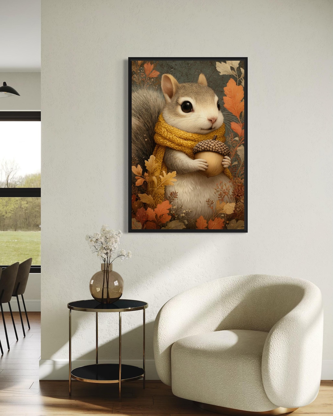 Autumn Squirrel Illustration Wall Art Canvas Print Cute Cartoon ...