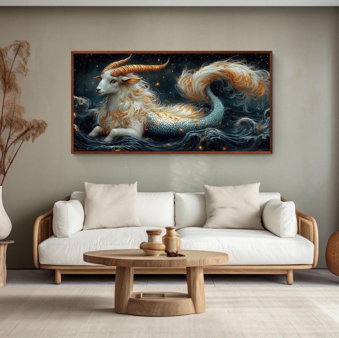 Majestic Capricorn Above the Ocean Sea With Starry Night Background ...