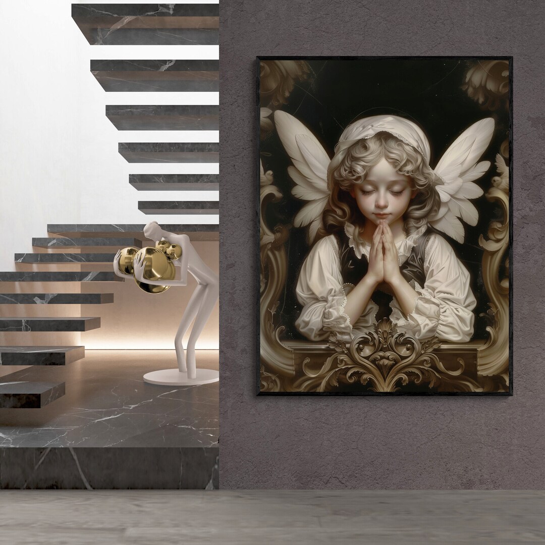Angelic Child With White Angel Wings Praying to God Canvas Christian ...