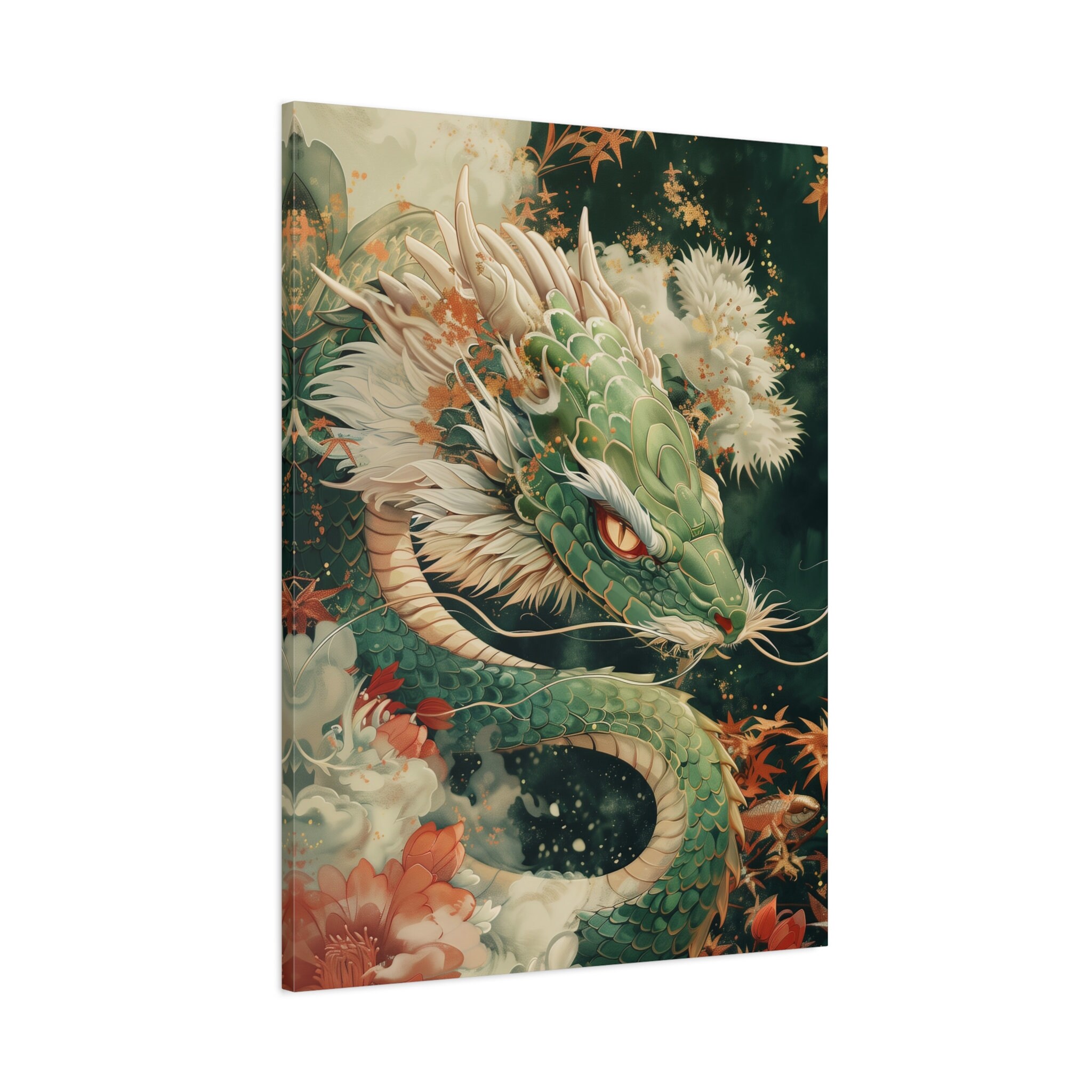 Mythical Majestic Green Serpent Snake Dragon With Orange Floral ...