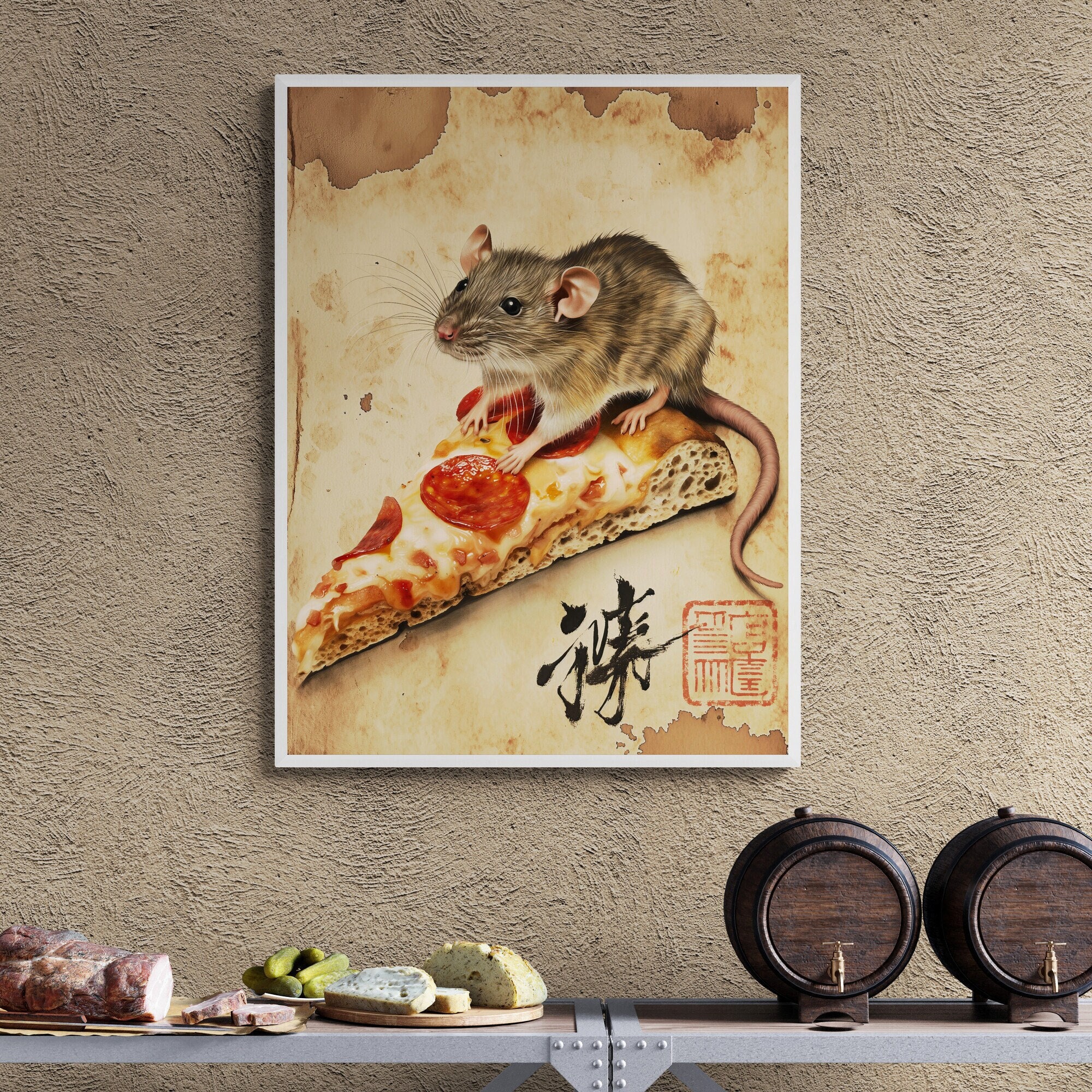 Urban Rat Eating A Slice of Pizza Funny New York Meme Wall Art Canvas ...
