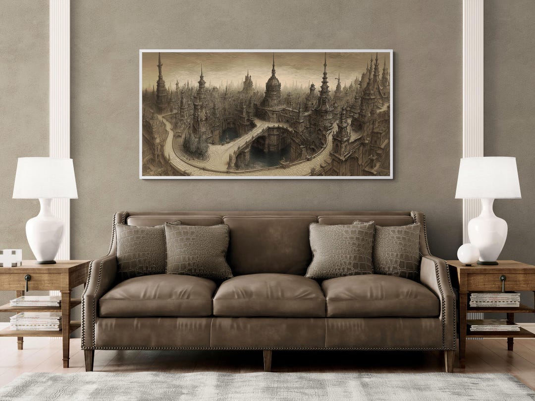 Medieval Kingdom Fantasy Castle Cityscape Wall Art Canvas Print ...