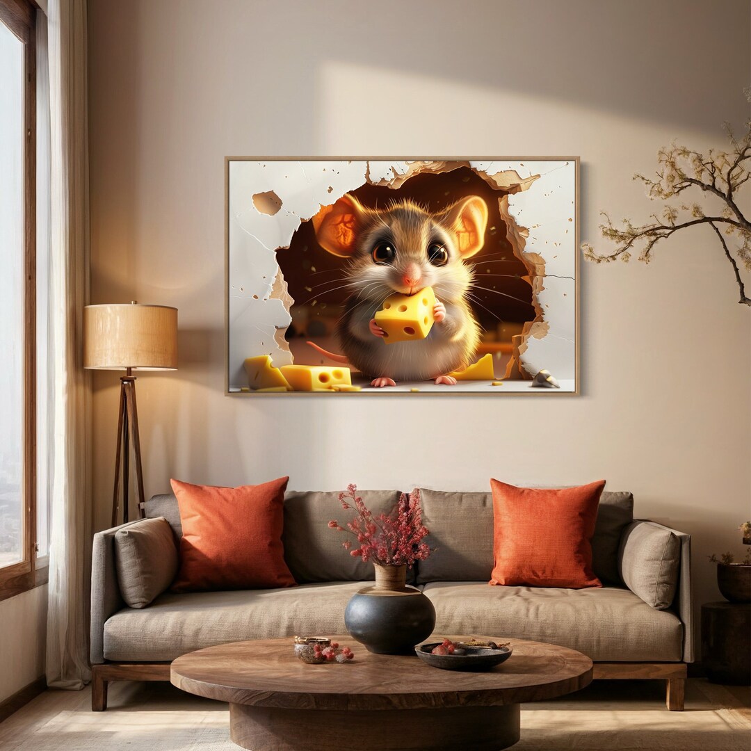 Adorable Mouse Peeking Through the Hole Eating A Slice of Cheese Large ...