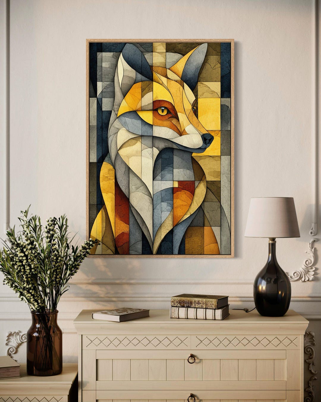 Geometric Fox Portrait Canvas Print Cubism Animal Wall Art Abstract ...