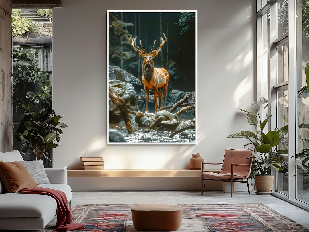 Mystical Elk in Enchanted Forest by the River Rocks Majestic Wildlife ...