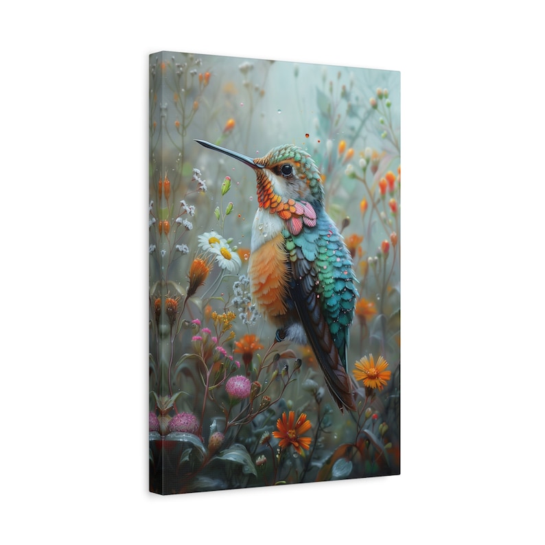 Peaceful Vibrant Hummingbird in A Wildflower Field Illustration High ...