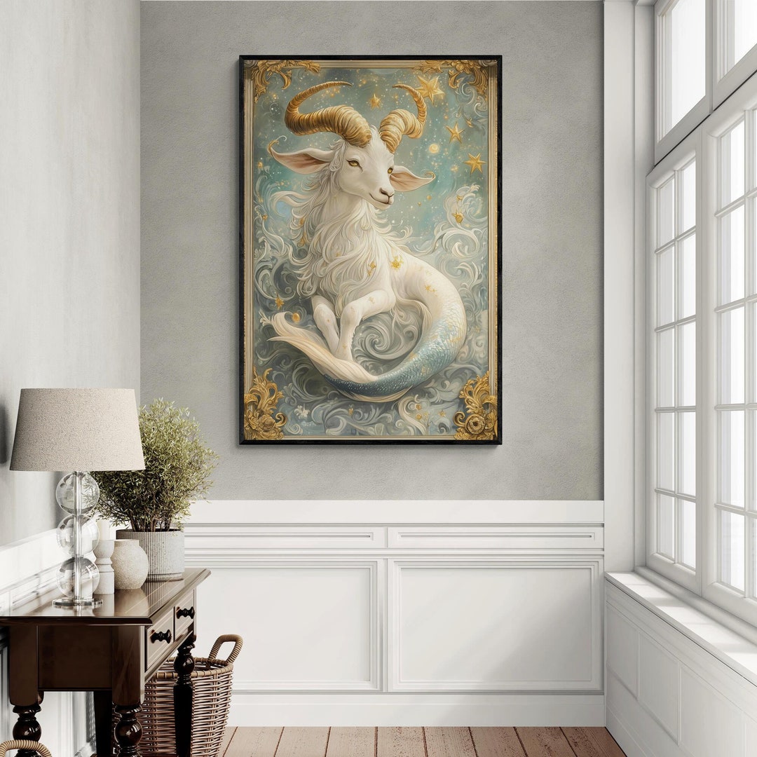 Majestic Capricorn Zodiac Sign Portrait Dreamy Celestial Pastel Color ...