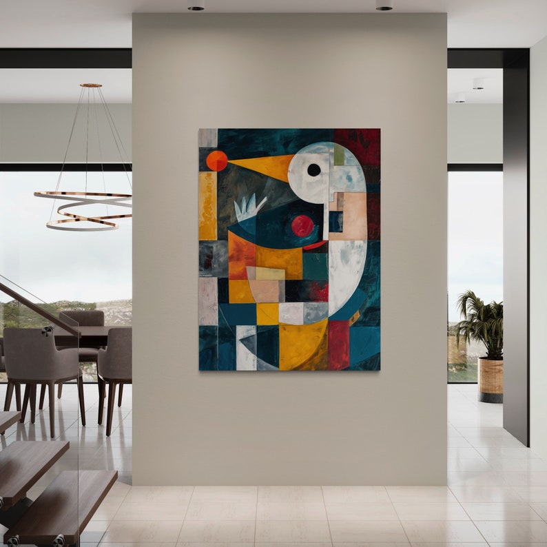 An Abstract Oil Painting in Geometric Nordic Style Large Wall Art ...