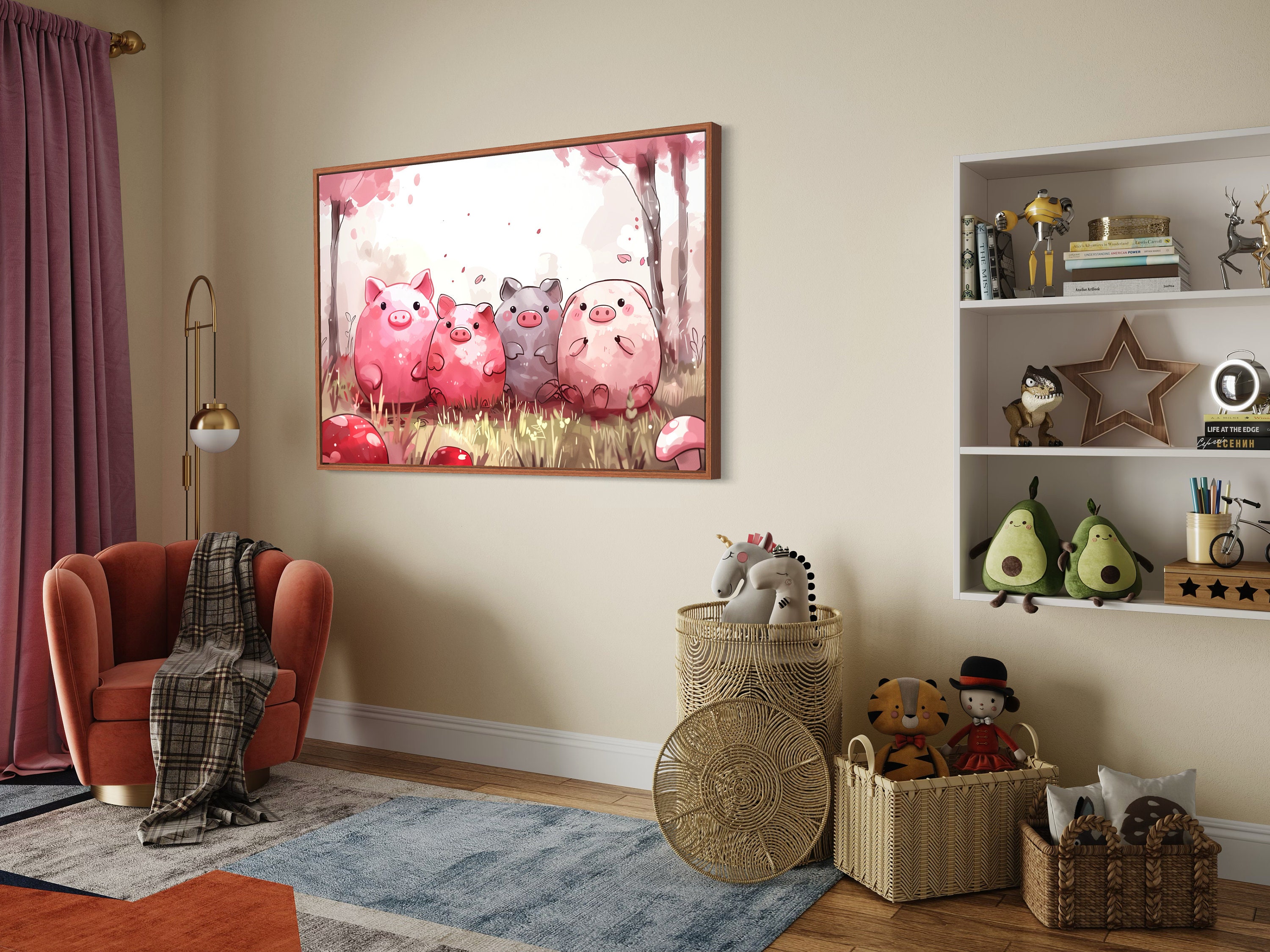 A Family Portrait of Cute Kawaii Pigs in Animation Cartoon Style Wall ...