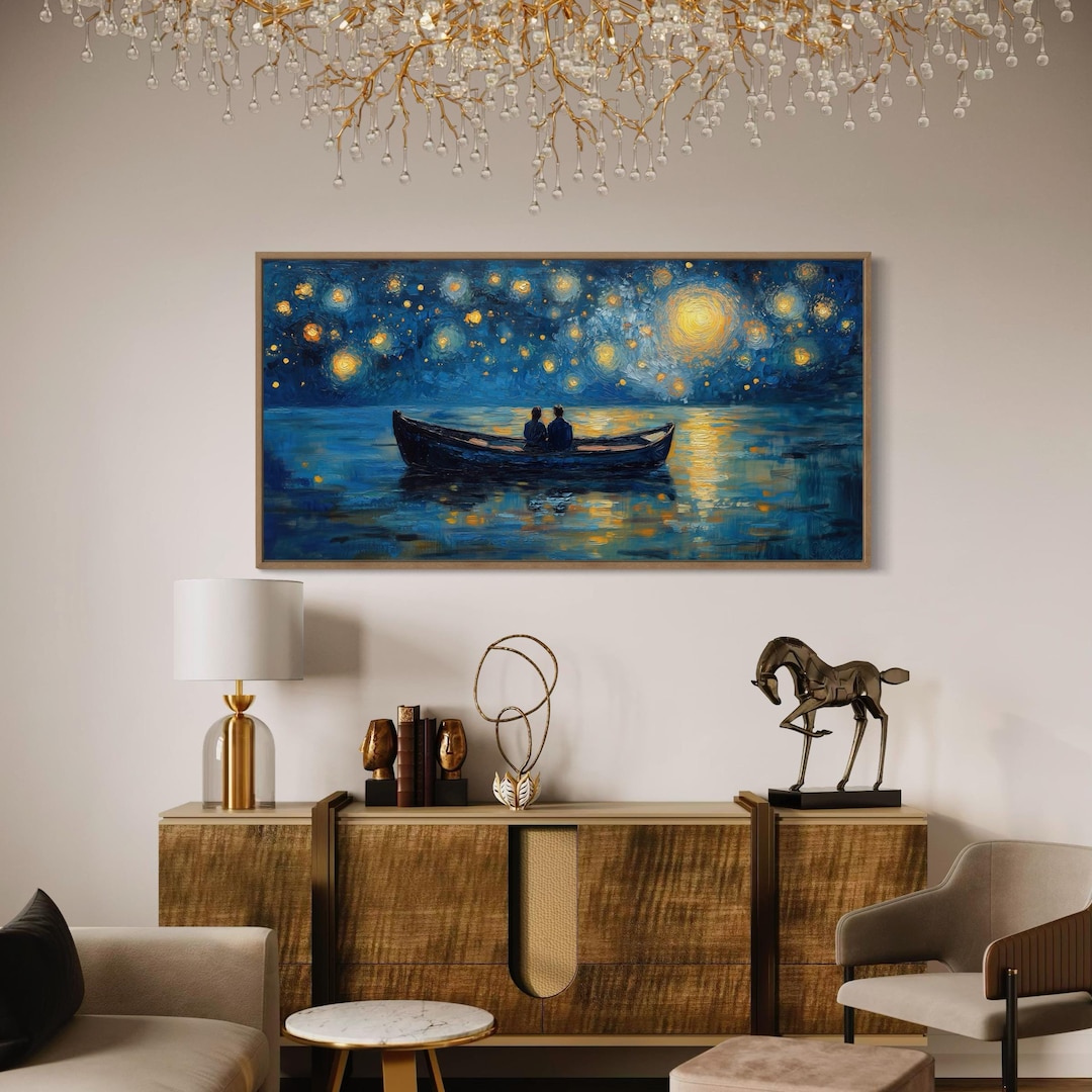 Van Gogh Inspired Starry Night Romantic Couple Sailing on a Boat Under ...