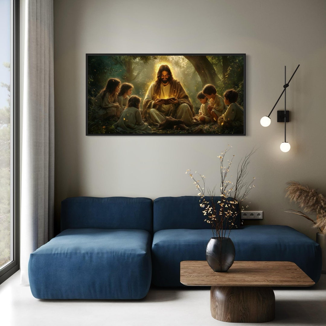 Inspirational Jesus Christ Reading Bible to Children in the Nature ...