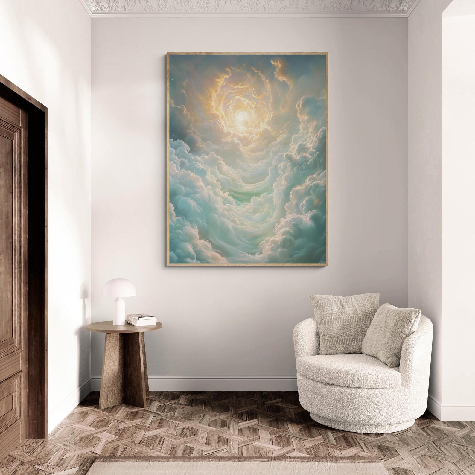Heavenly Cloud Portal Dreamy Sunlit Sky With Fluffy Clouds Celestial ...