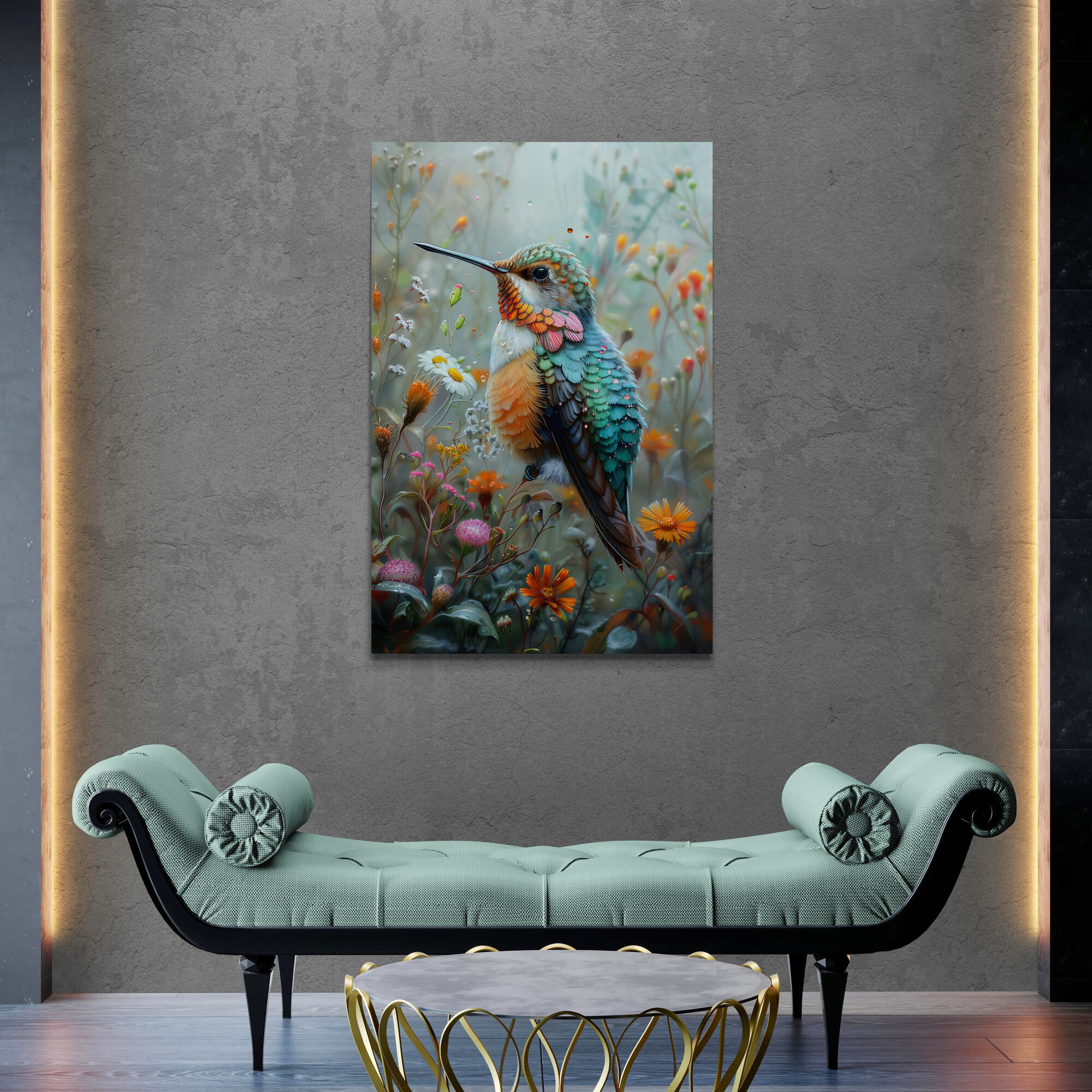 Peaceful Vibrant Hummingbird in A Wildflower Field Illustration High ...