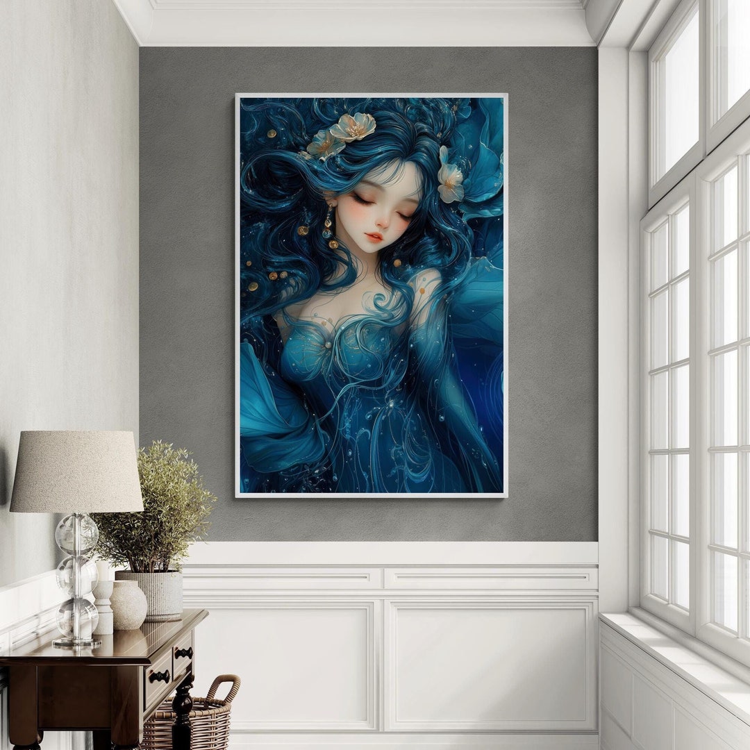 Enchanting Ocean Aquarius Goddess Under Sea Floral Blossoms Elegant ...