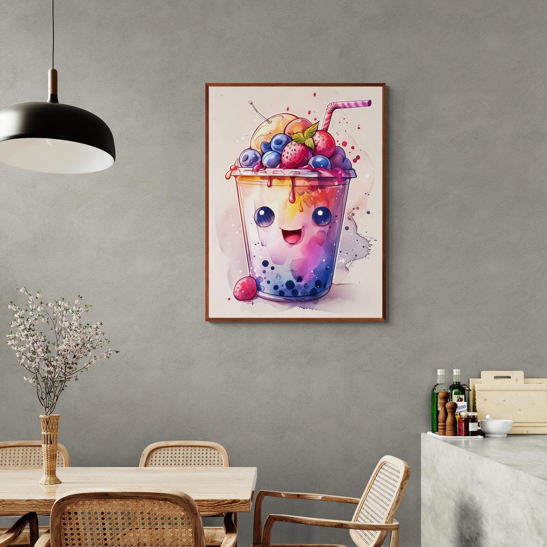 Adorable Kawaii Mixed Fruit Tea Tapioca Boba Drink Watercolor ...