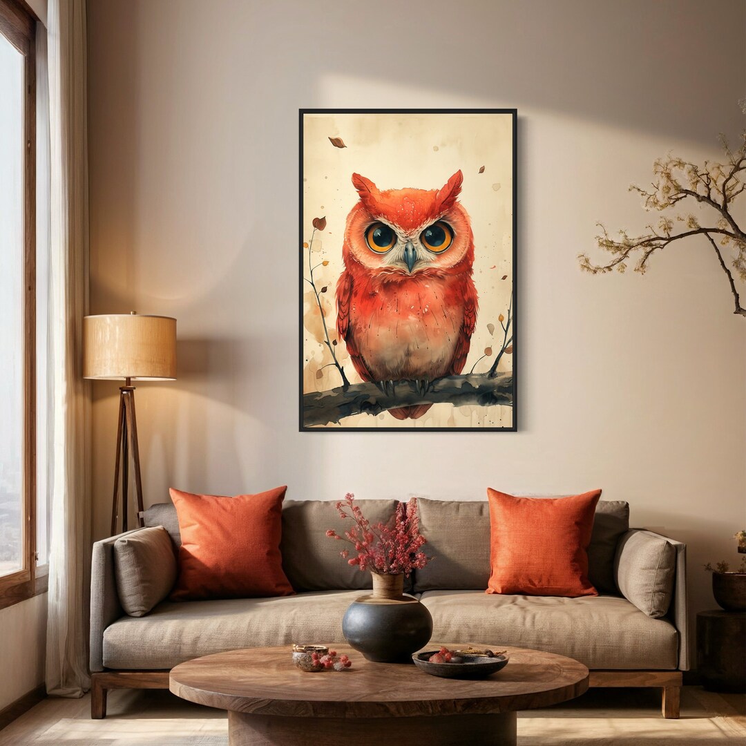 Simple Majestic Red Orange Owl on A Branch Bird Portrait With Fall ...