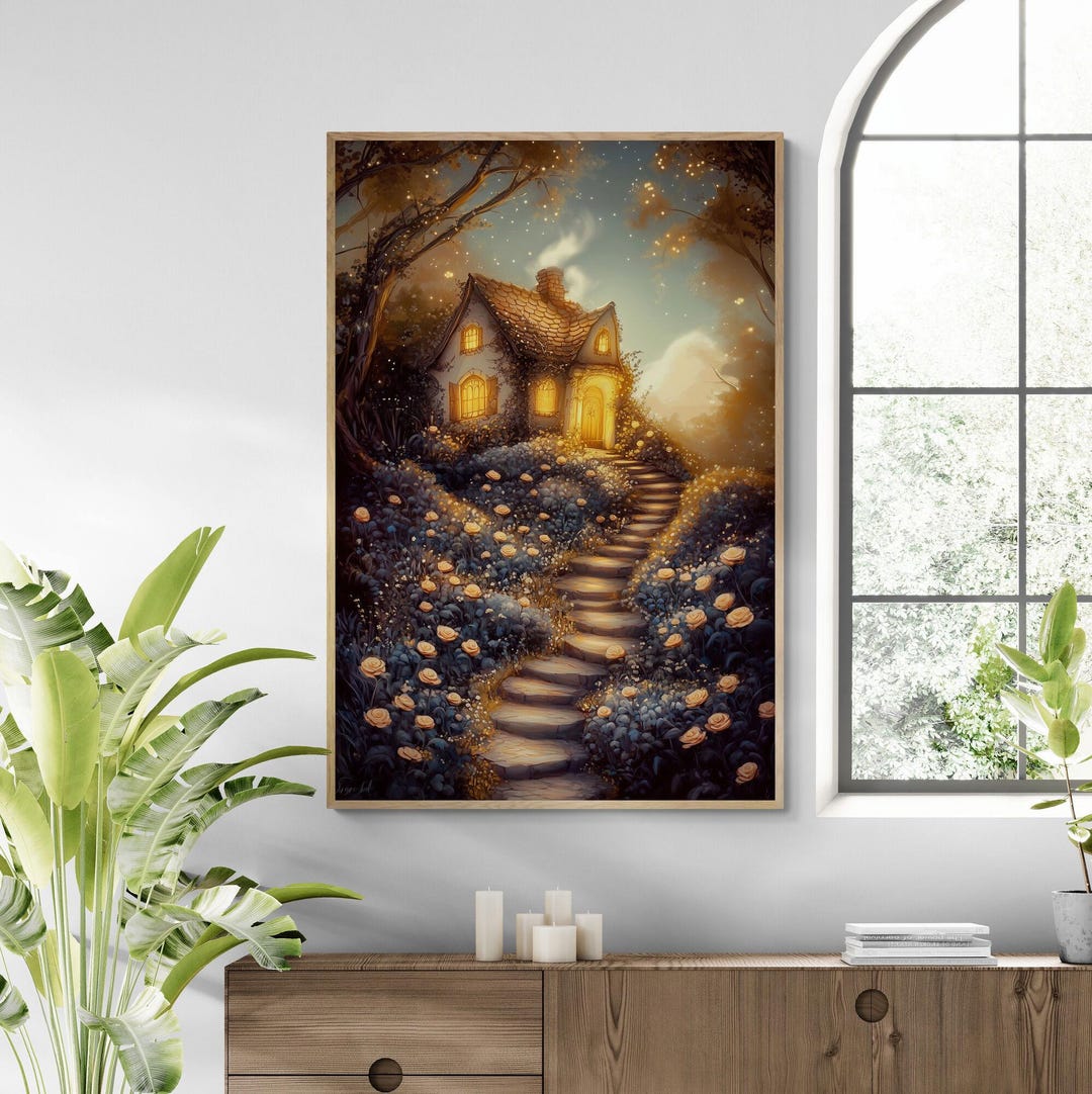 Enchanting Fairytale Cottage Wall Art Canvas Whimsical Garden Pathway ...